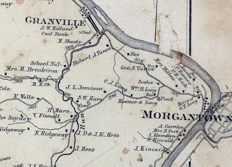 1886 Map of Grant Township Monongalia County West Virginia | Etsy