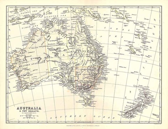 1885 Map of Australia and New Zealand - Etsy