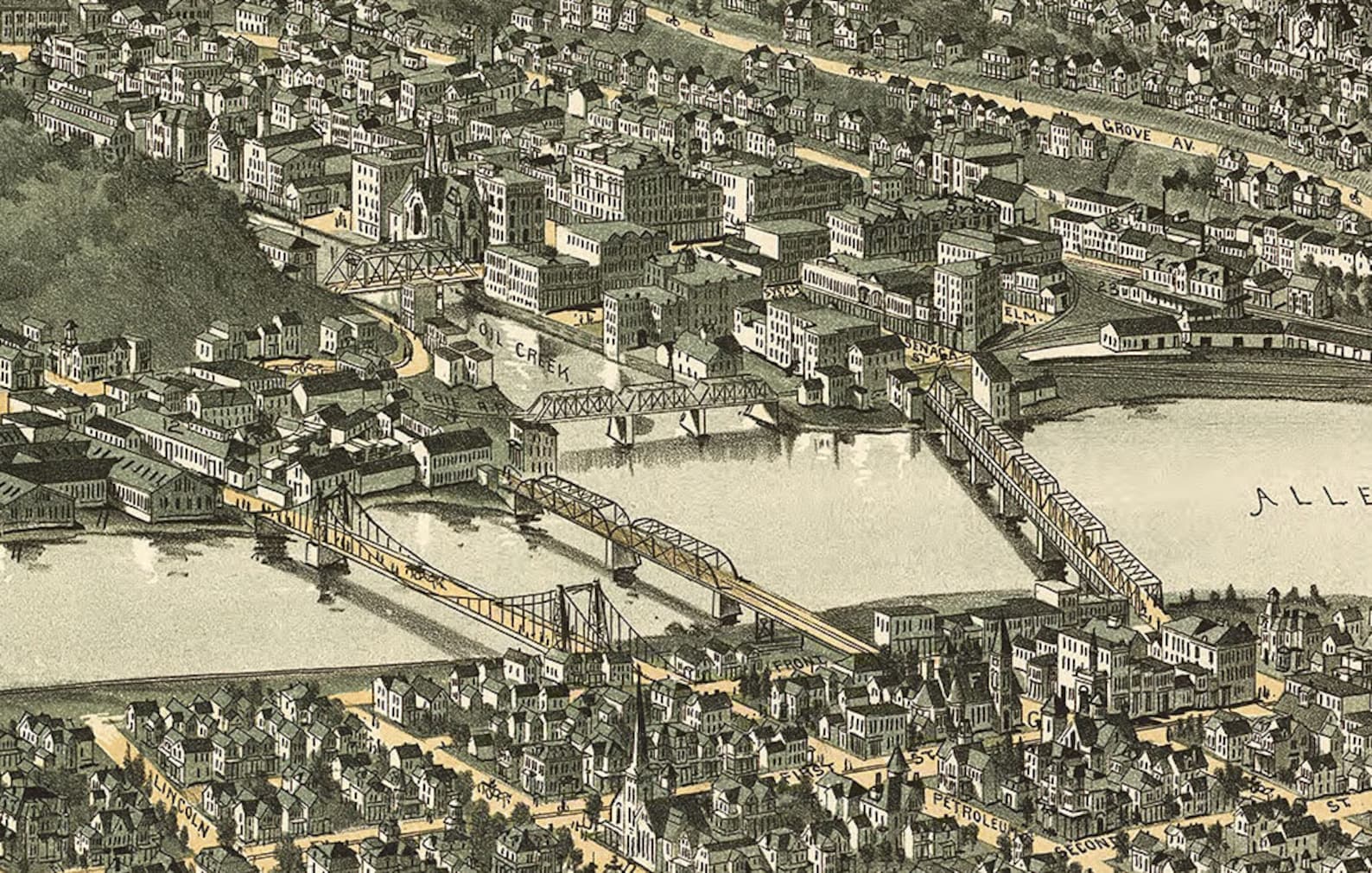 1896 Panoramic Map of Oil City Pennsylvania - Etsy