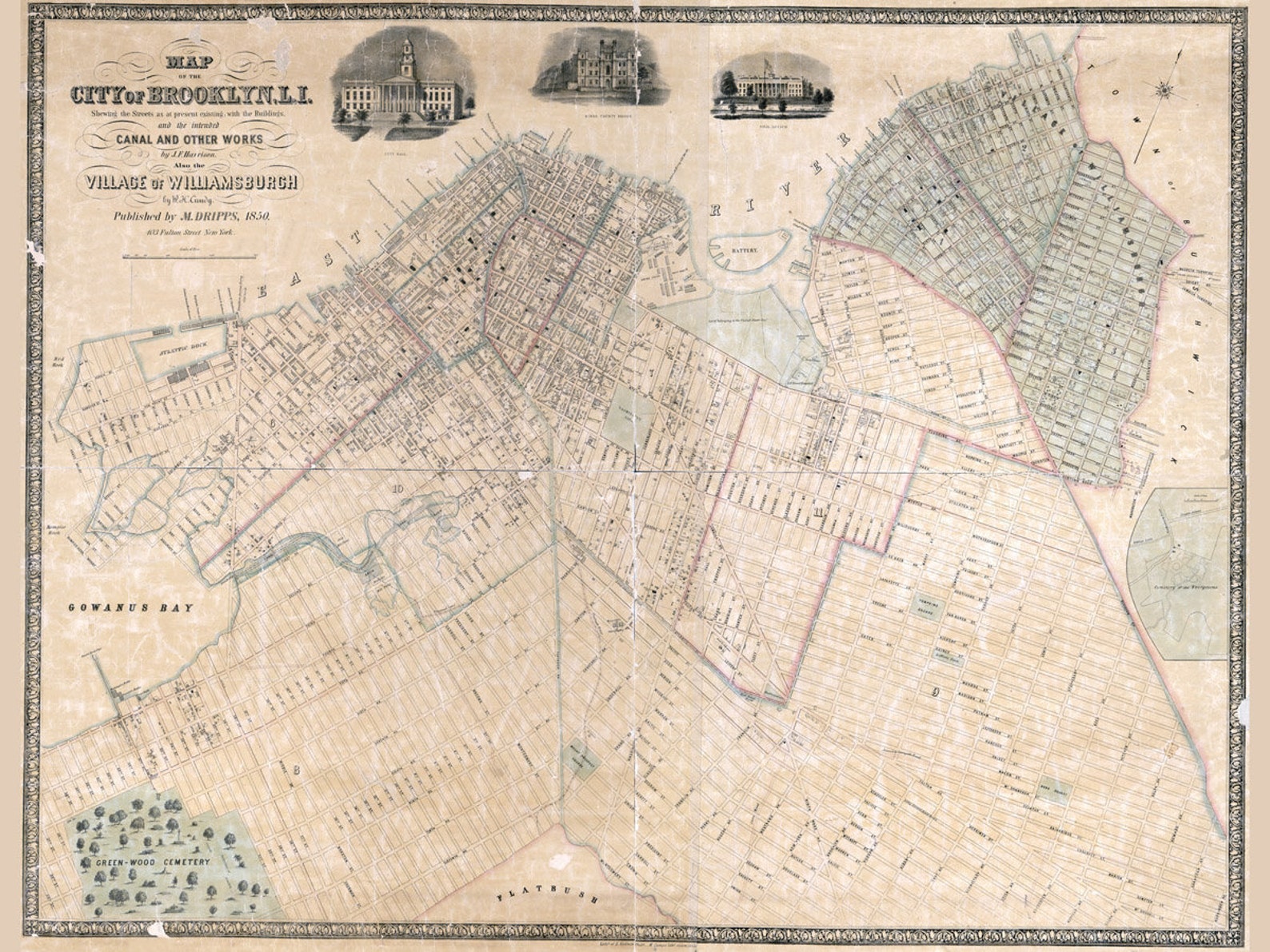 1850 Map of Brooklyn New York - Etsy
