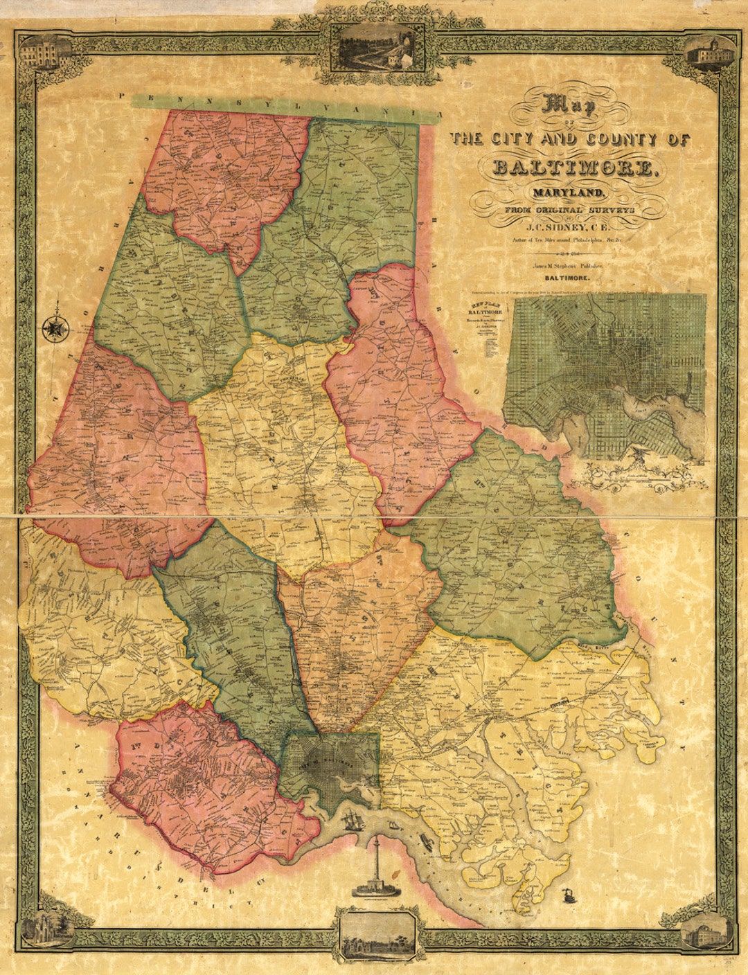 1857 Map of Baltimore County Maryland With Homeowner Names - Etsy