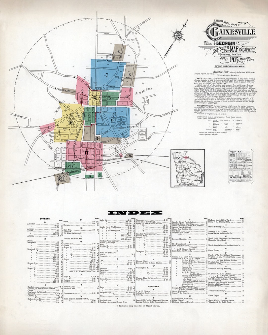 1915 Town Map of Gainesville Hall County Georgia - Etsy