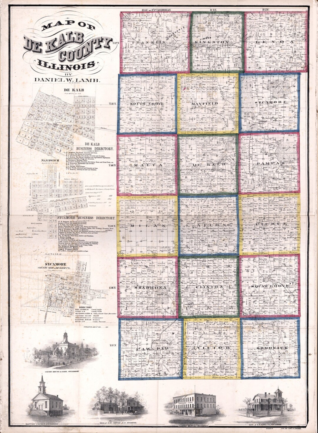 1860 Farm Line Map of De Kalb County Illinois - Etsy