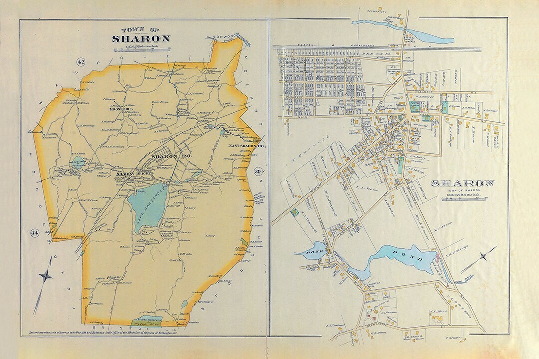 1888 Town Map of Sharon Norfolk County Massachusetts - Etsy