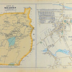1888 Town Map of Sharon Norfolk County Massachusetts - Etsy