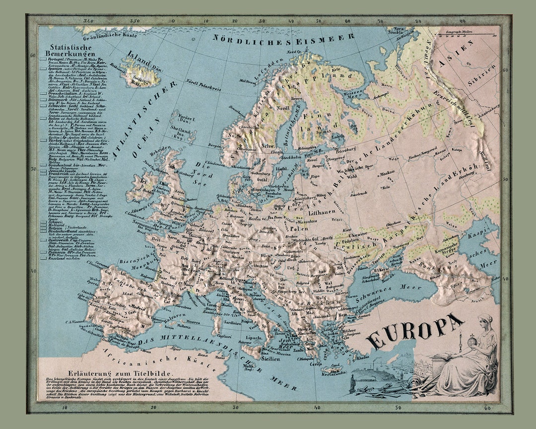 1864 Relief Map of Europe - Etsy