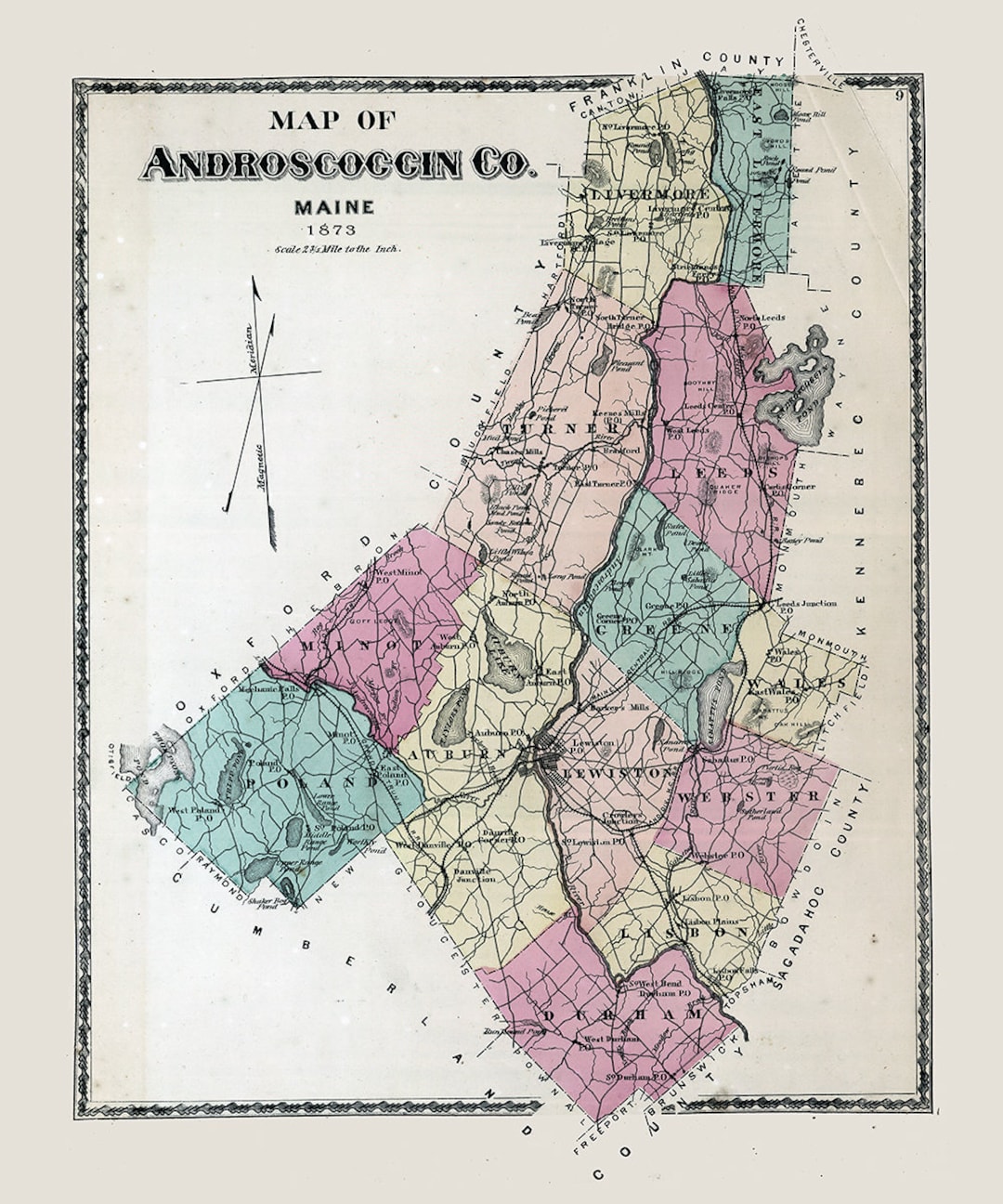 1873 Map of Androscoggin County Maine - Etsy