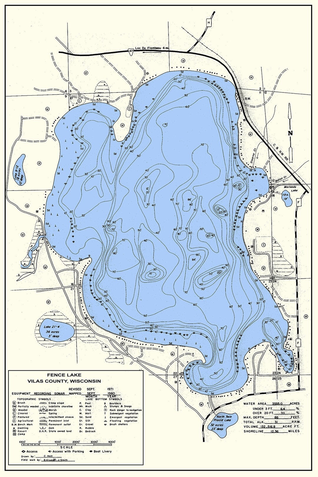 1971 Map of Fence Lake Vilas County Wisconsin - Etsy