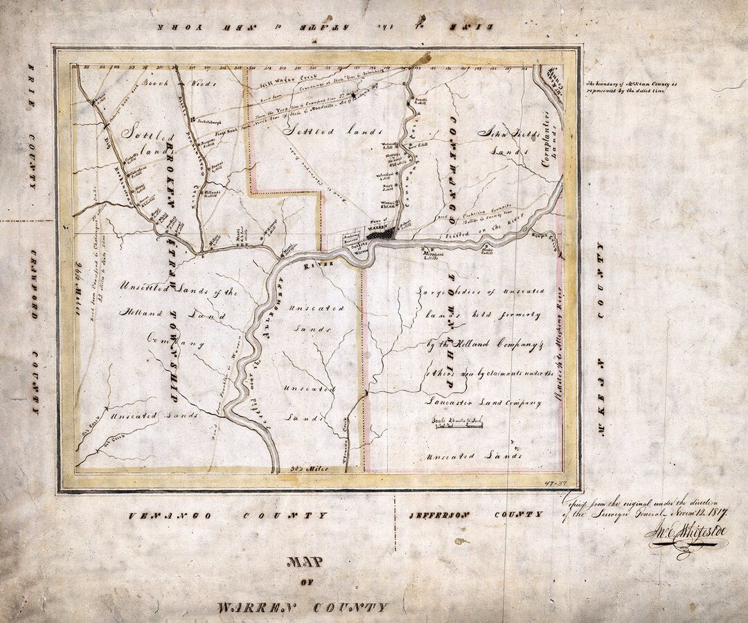 1817 Map of Warren County Pennsylvania - Etsy