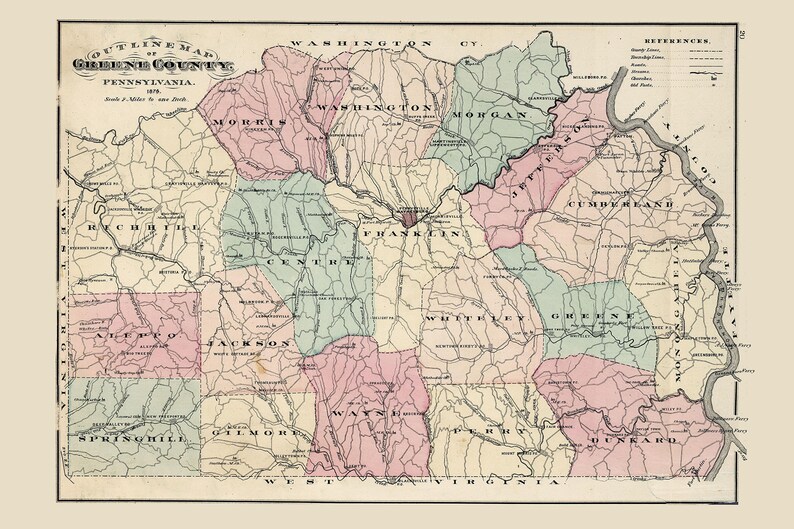 1876 Map of Greene County Pennsylvania - Etsy