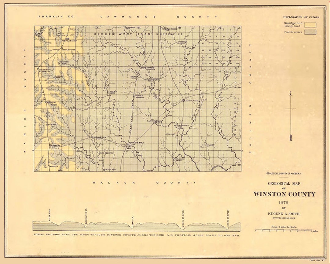 1878 Map of Winston County Alabama - Etsy