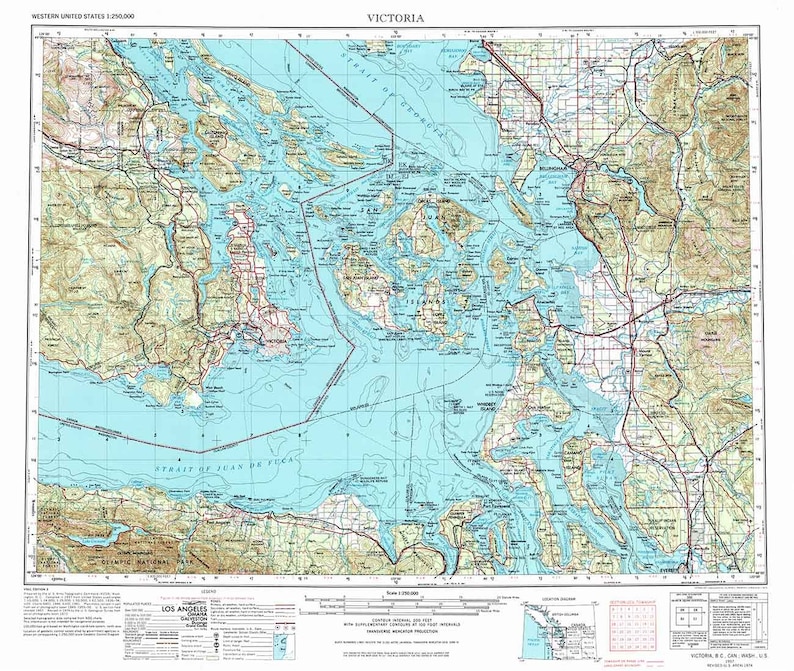 1957 Topo Map of Victoria Washington San Juan Island Bellingham Camano ...