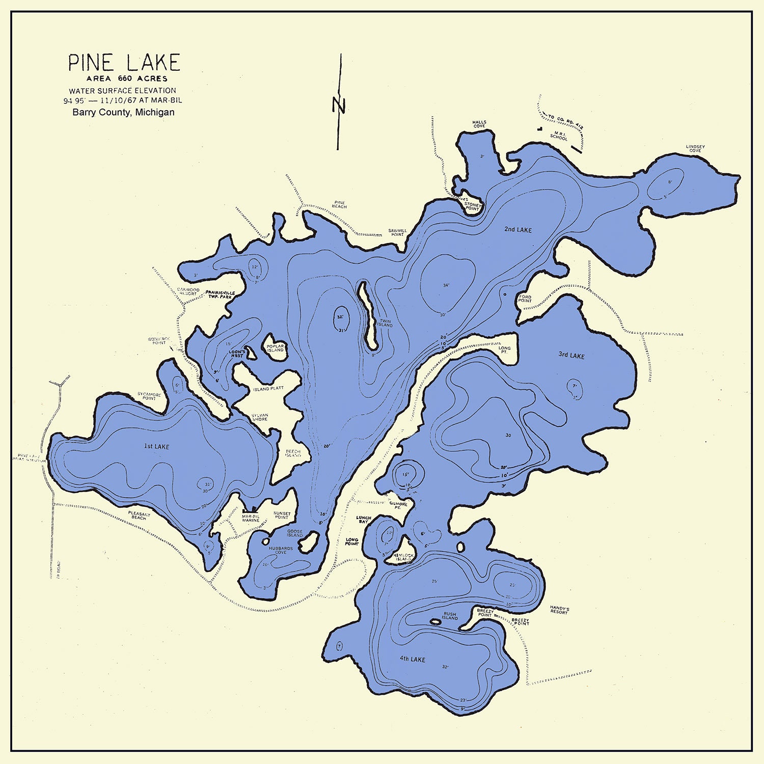 1967 Map of Pine Lake Barry County Michigan - Etsy Finland
