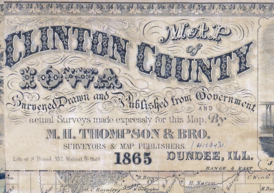 1865 Farm Line Map of Clinton County Iowa Dewitt Lyons - Etsy