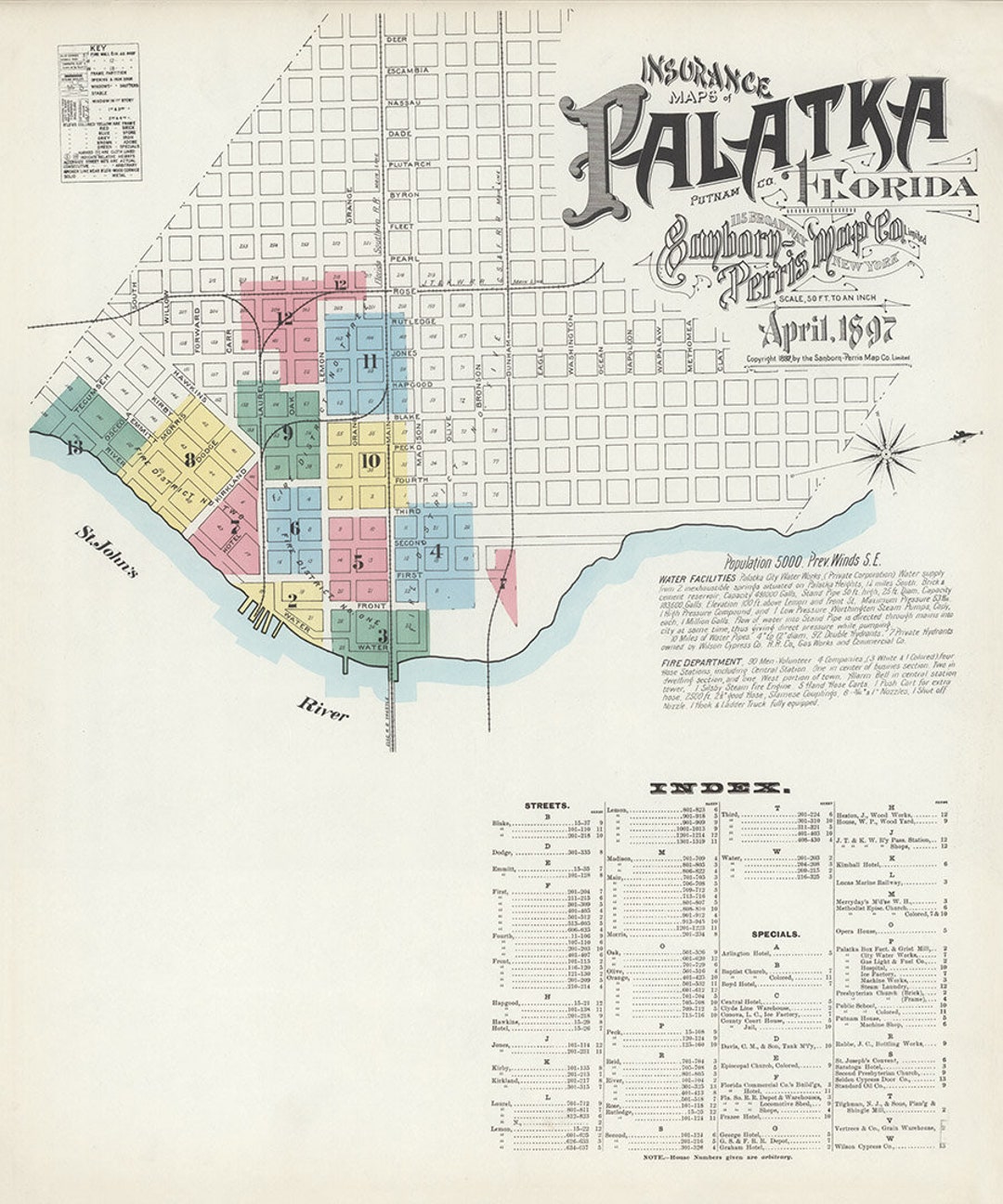 1897 Town Map of Palatka Putnam County Florida - Etsy