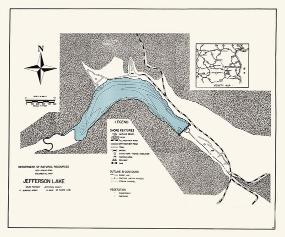 1960 Map of Jefferson Lake Jefferson County Ohio - Etsy