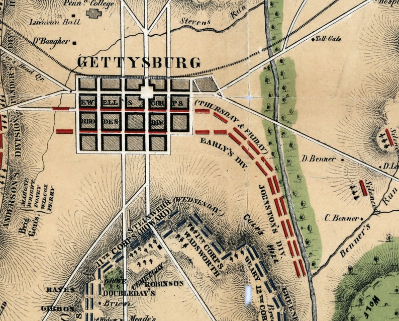 1863 Map of Gettysburg Pennsylvania Battlefield - Etsy