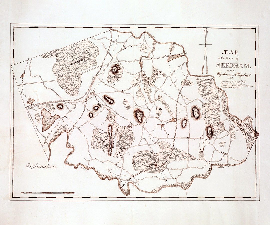 1852 Town Map of Needham Norfolk County Massachusetts - Etsy