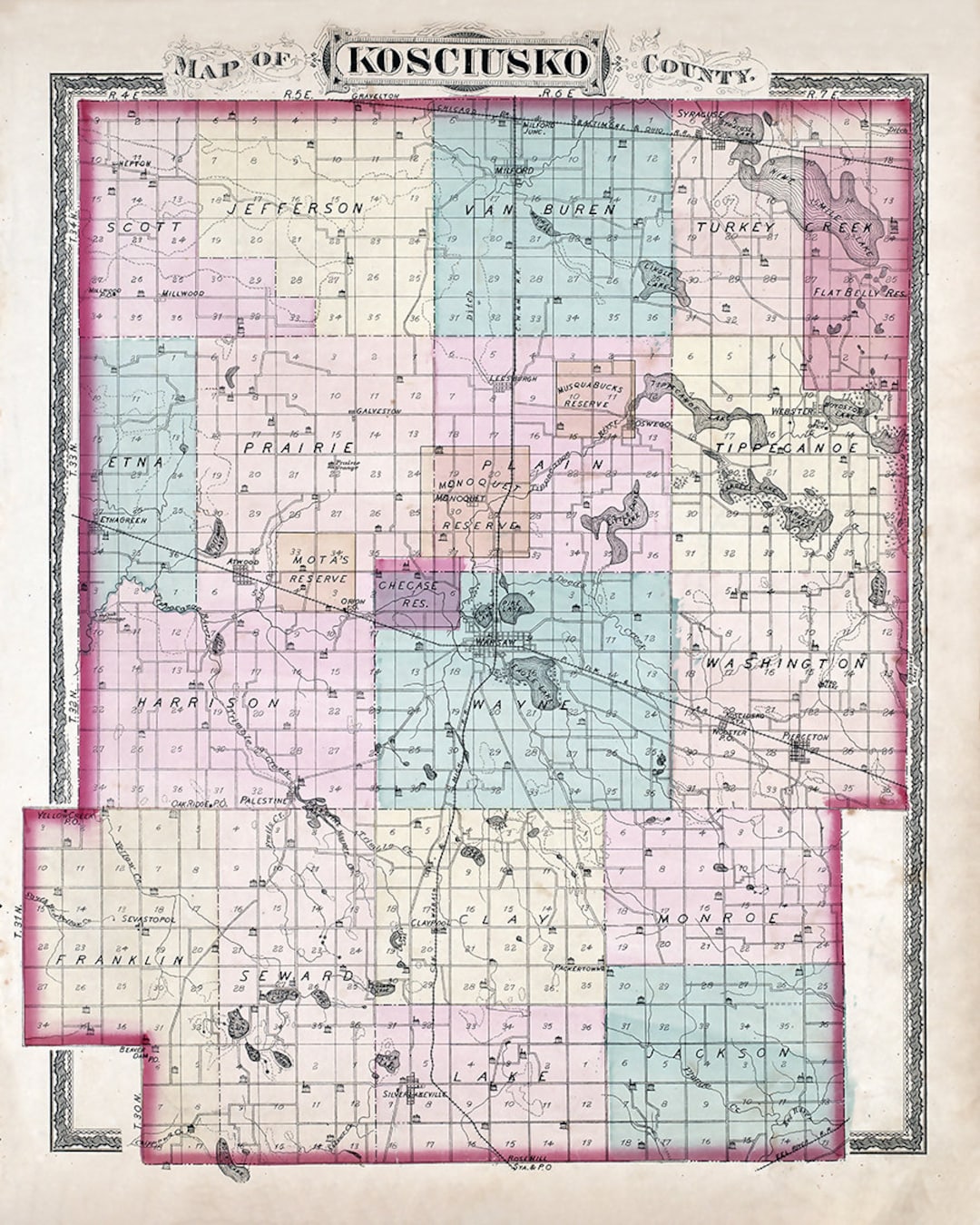 1879 Map Of Kosciusko County Indiana Etsy