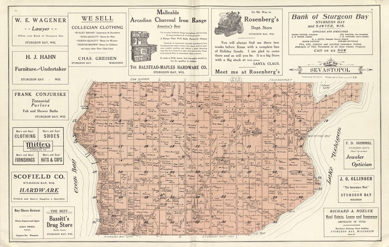 1914 Map of Sevastopol Township Door County Wisconsin | Etsy