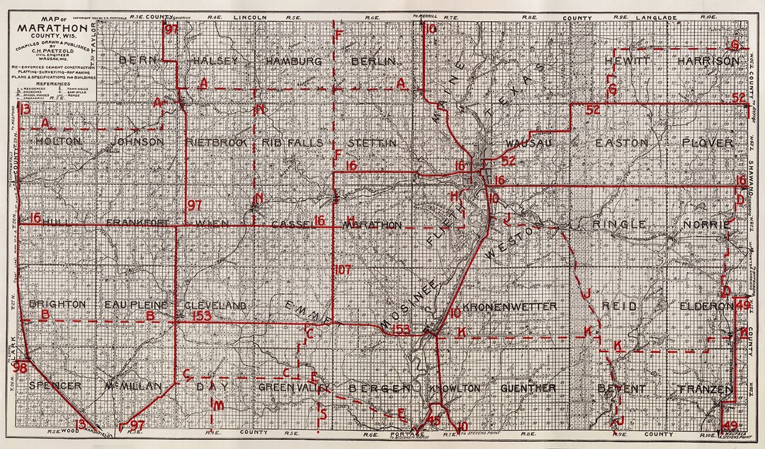 1924 Farm Line Map of Marathon County Wisconsin - Etsy