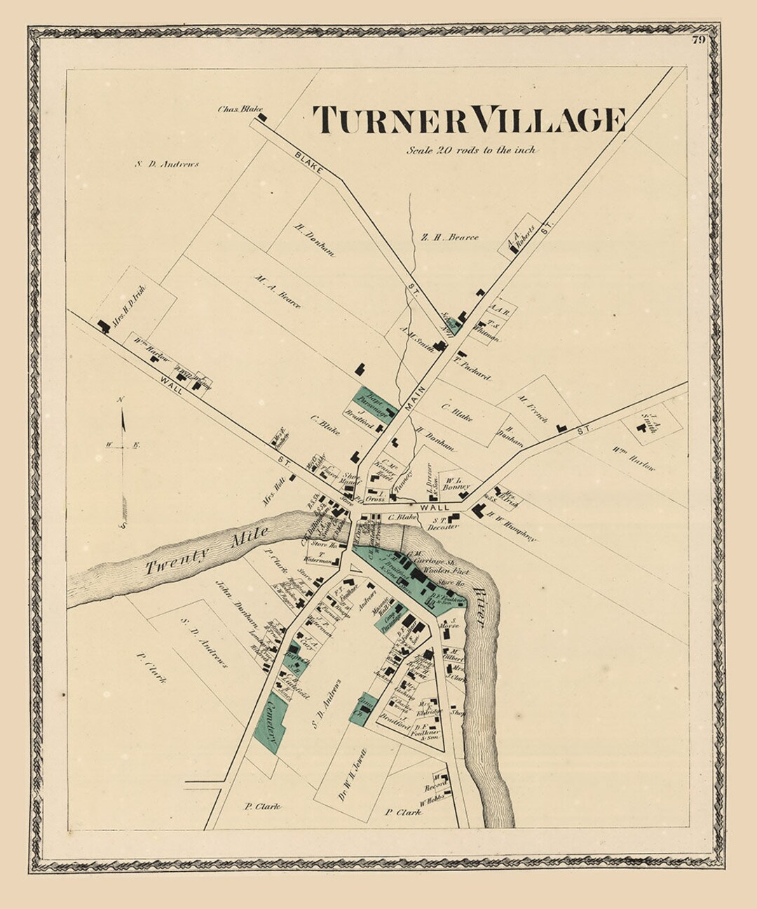 1873 Map of Turner Village Androscoggin County Maine - Etsy