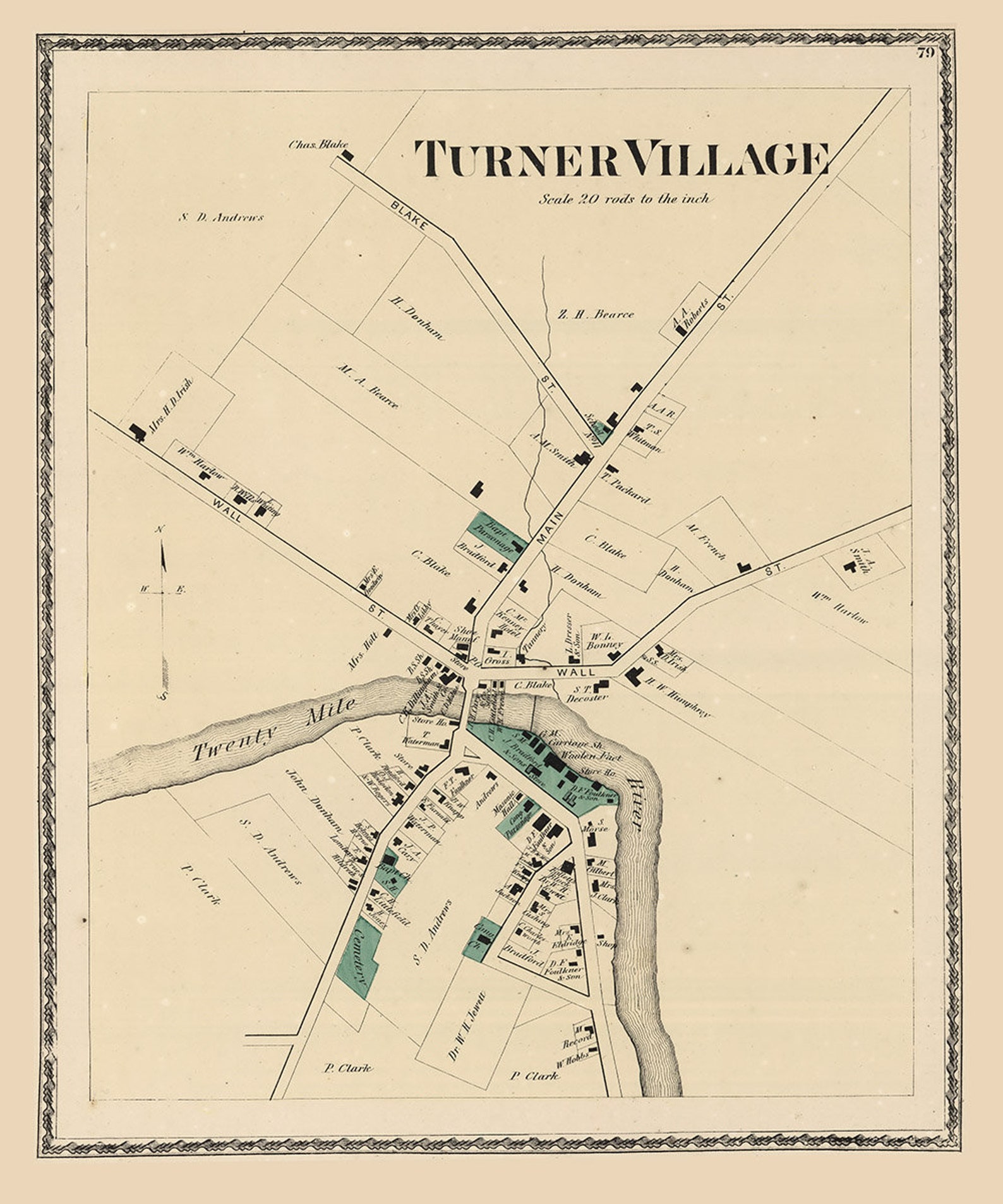 1873 Map of Turner Village Androscoggin County Maine - Etsy Canada