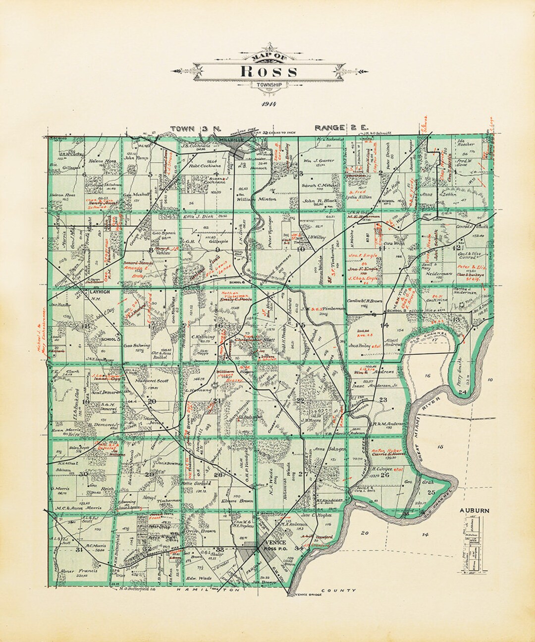 1914 Map of Ross Township Butler County Ohio - Etsy