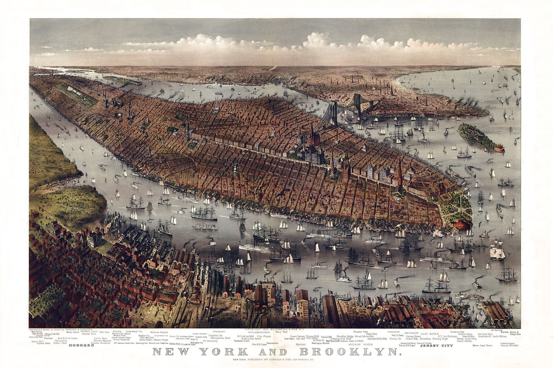1875 Panoramic Map of New York City and Brooklyn - Etsy