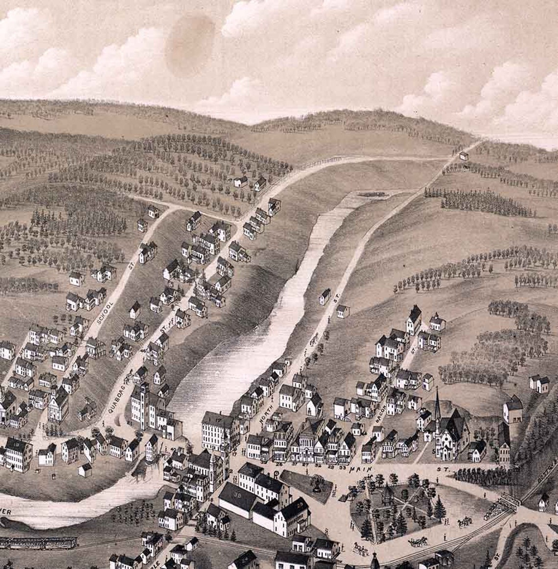 1879 Panoramic Map of Warren Massachusetts | Etsy