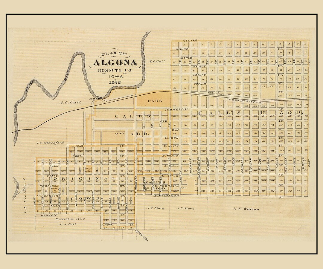 1875 Town Map of Algona Kossuth County Iowa - Etsy