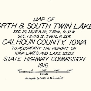 1916 Map of North & South Twin Lakes Calhoun County Iowa - Etsy