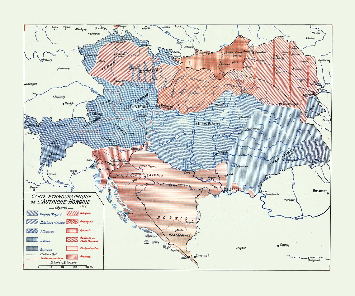 1918 Map of Austria Hungary Ethnic Groups | Etsy