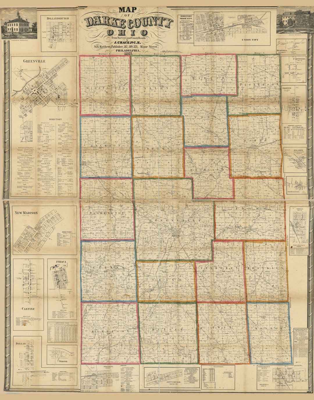 1857 Farm Line Map of Darke County Ohio Greenville - Etsy
