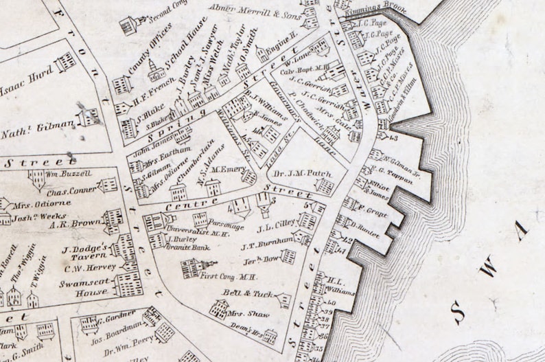 1845 Map of Exeter Village New Hampshire - Etsy