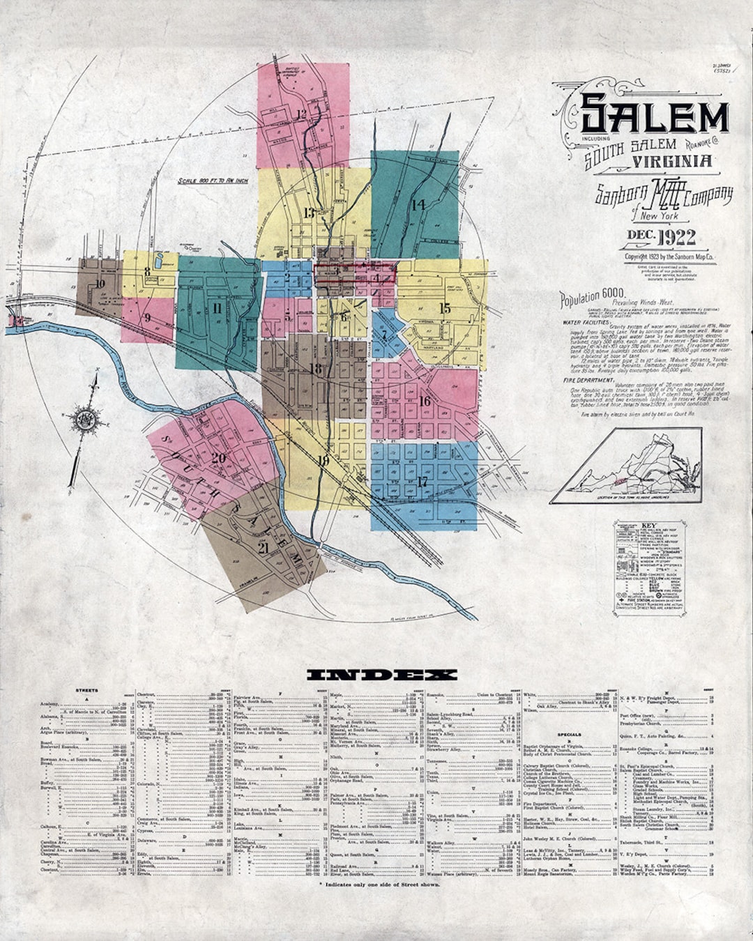 1922 Map of Salem Virginia - Etsy