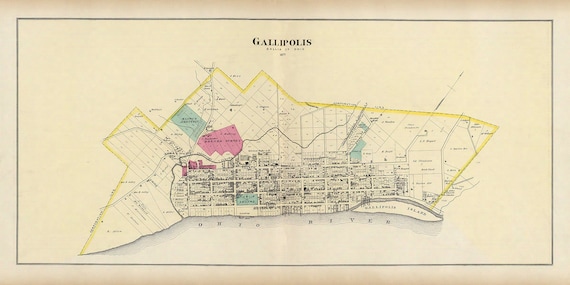 1877 Town Map of Gallipolis Gallia County Ohio - Etsy