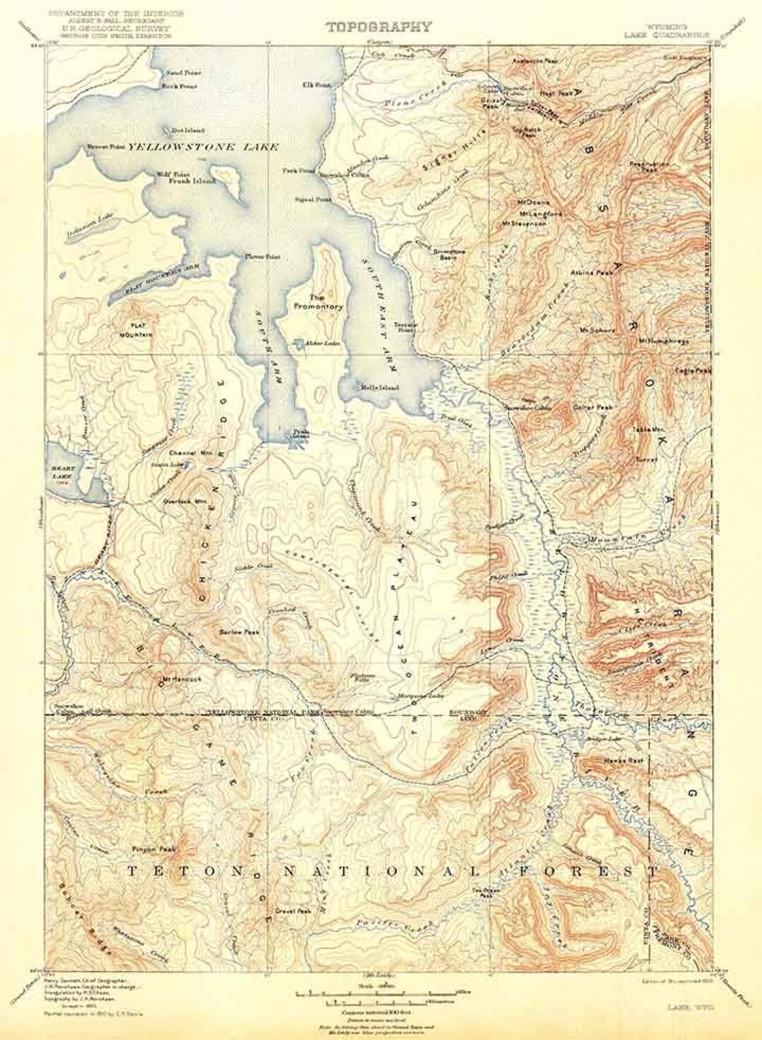 1911 Topo Map of Lake Wyoming Yellowstone National Park - Etsy