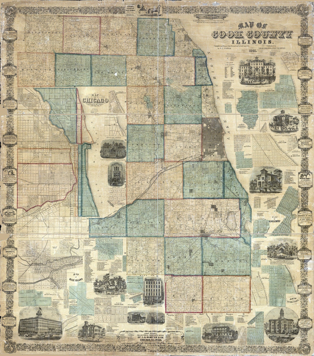 1861 Map of Cook County Illinois - Etsy