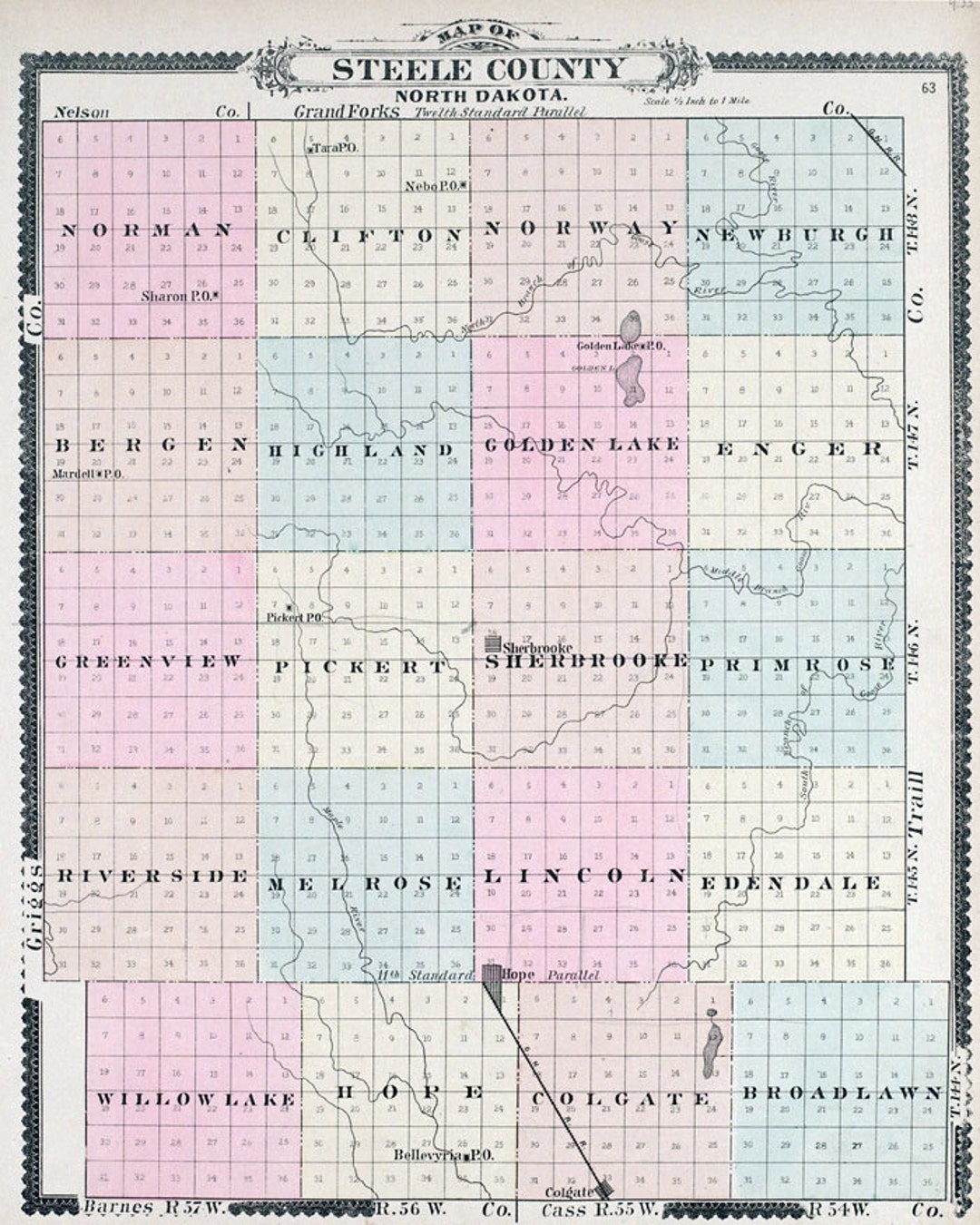 1892 Map of Steele County North Dakota - Etsy