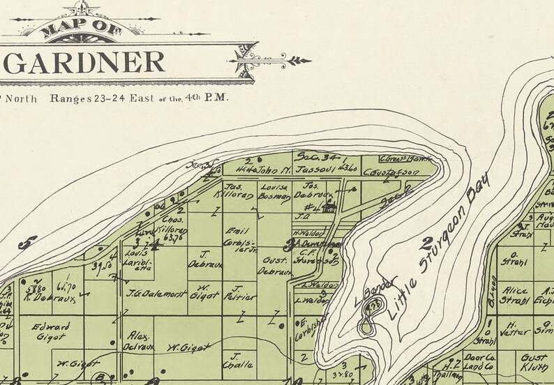 1914 Map of Gardner Township Door County Wisconsin - Etsy
