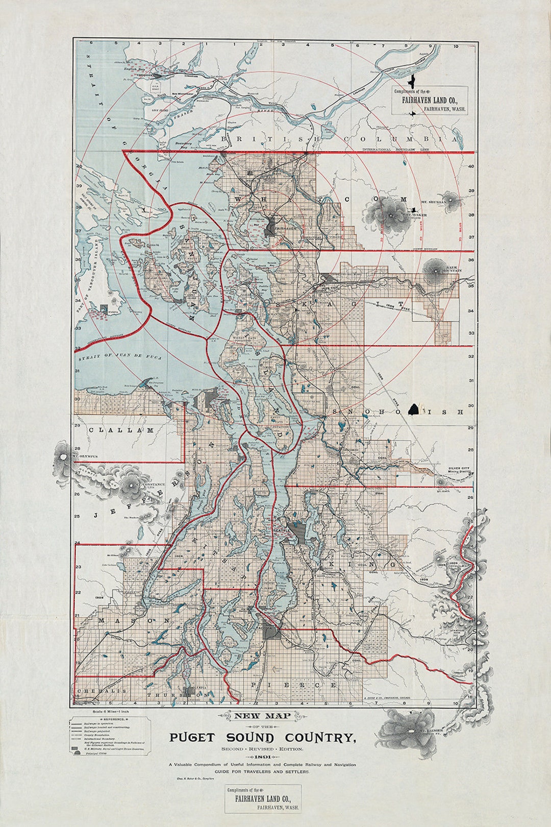 1891 Map of Puget Sound Country Washington - Etsy