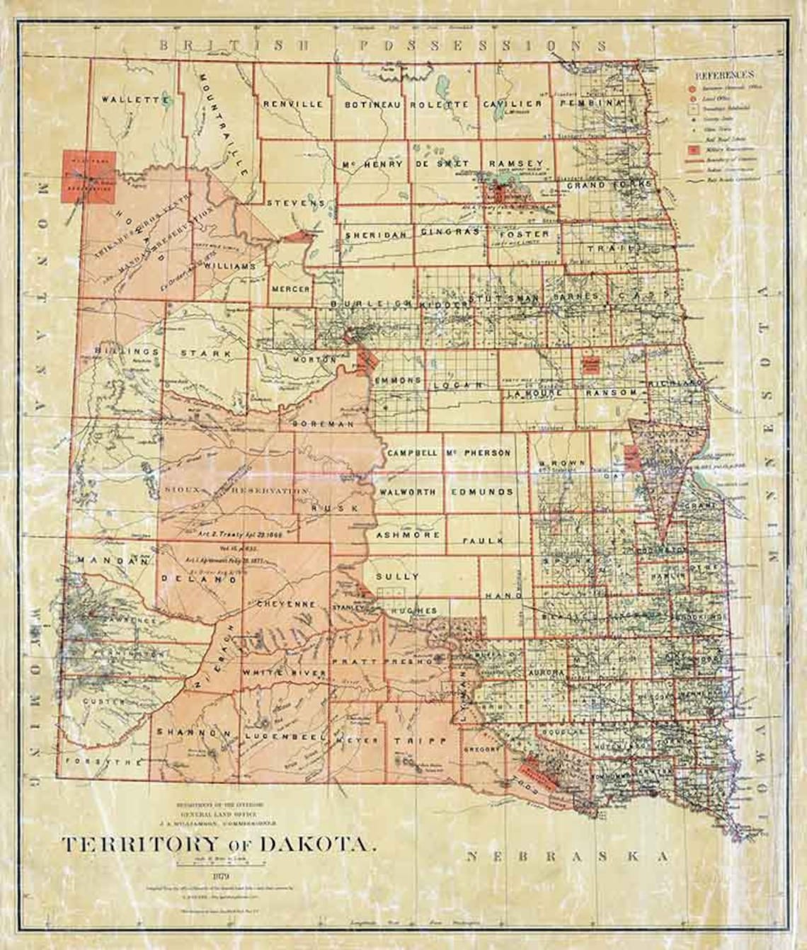 1879 Map of the Dakota Territory - Etsy