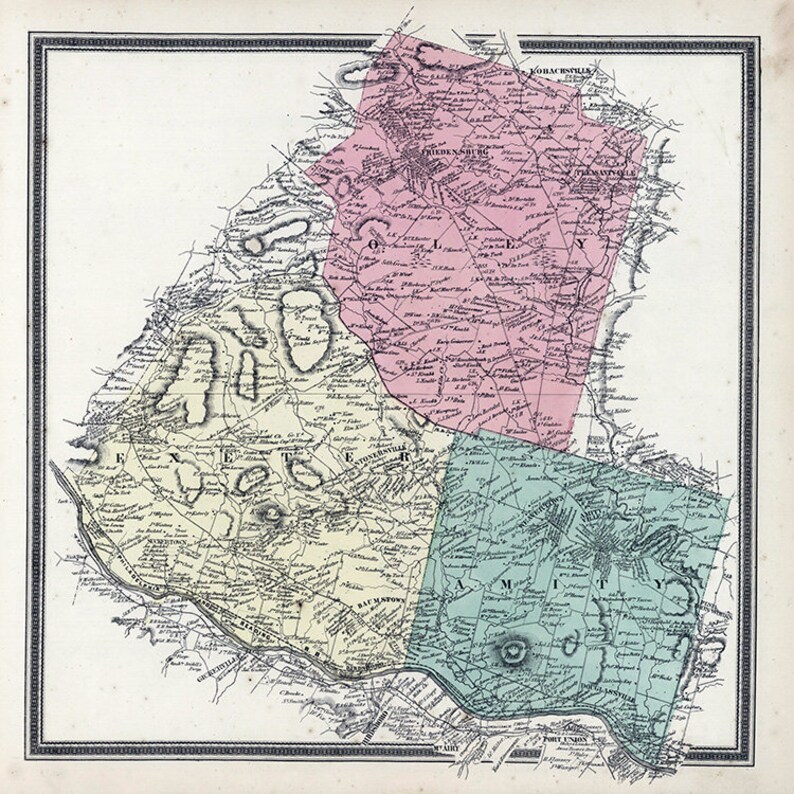 1862 Map of Oley Exeter and Amity Townships Berks County Pennsylvania ...