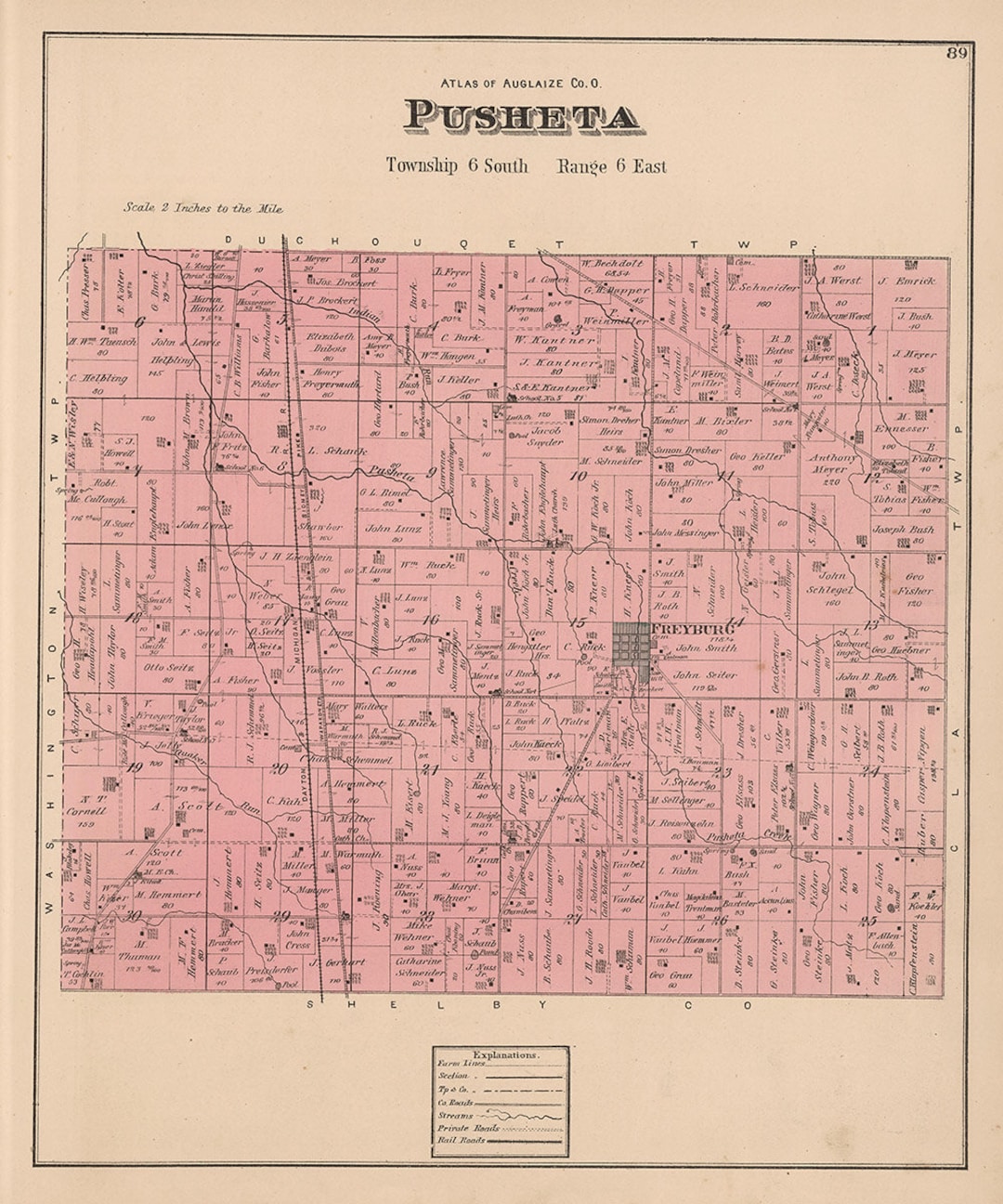 1880 Map of Pusheta Township Auglaize County Ohio - Etsy