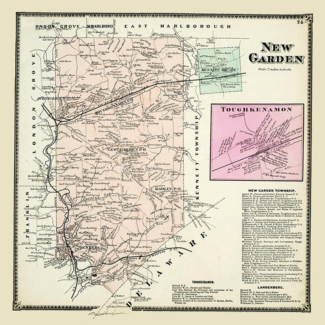 1873 Map of New Garden Township Chester County Pennsylvania - Etsy