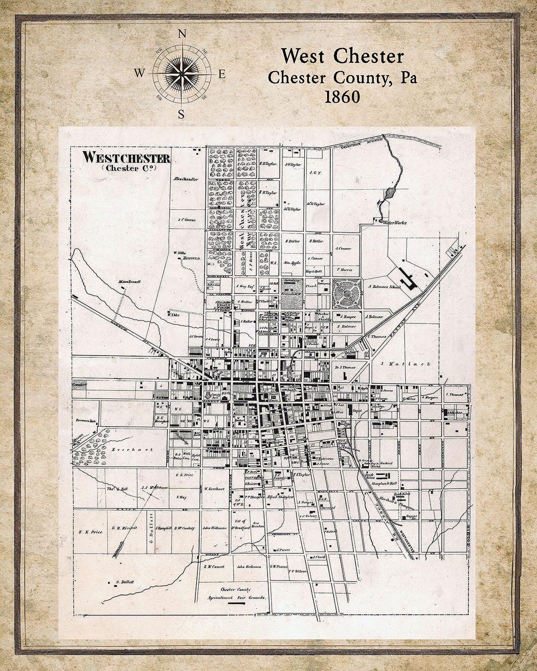 1860 Town Map of West Chester Chester County PA - Etsy