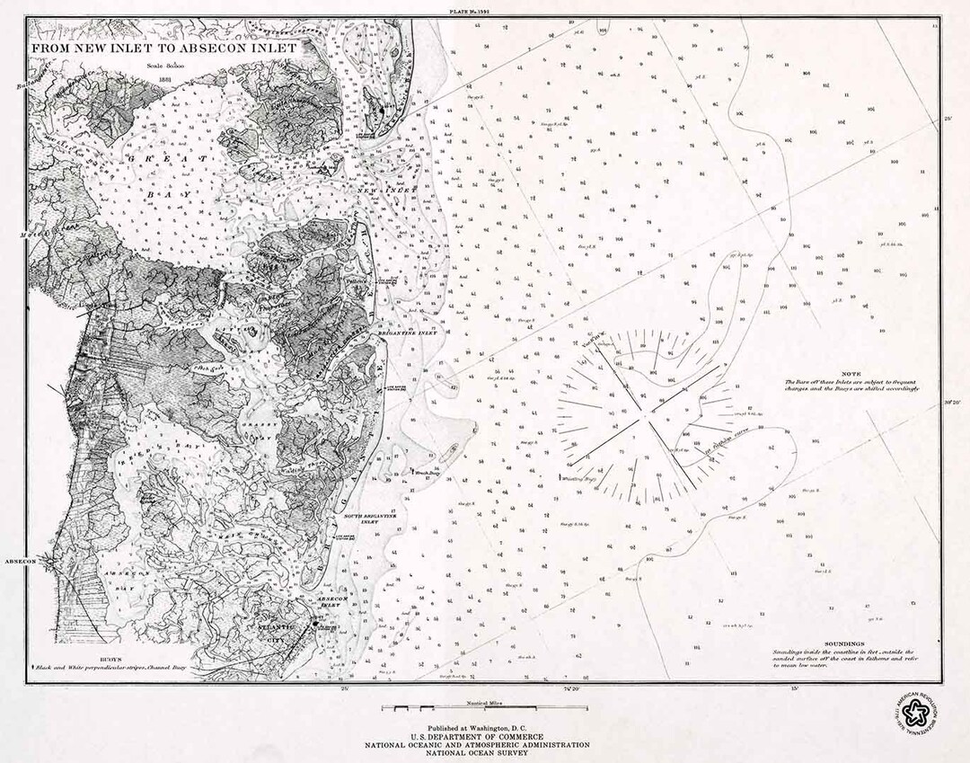 1976 Nautical Map of New Inlet to Absecon Inlet New Jersey - Etsy