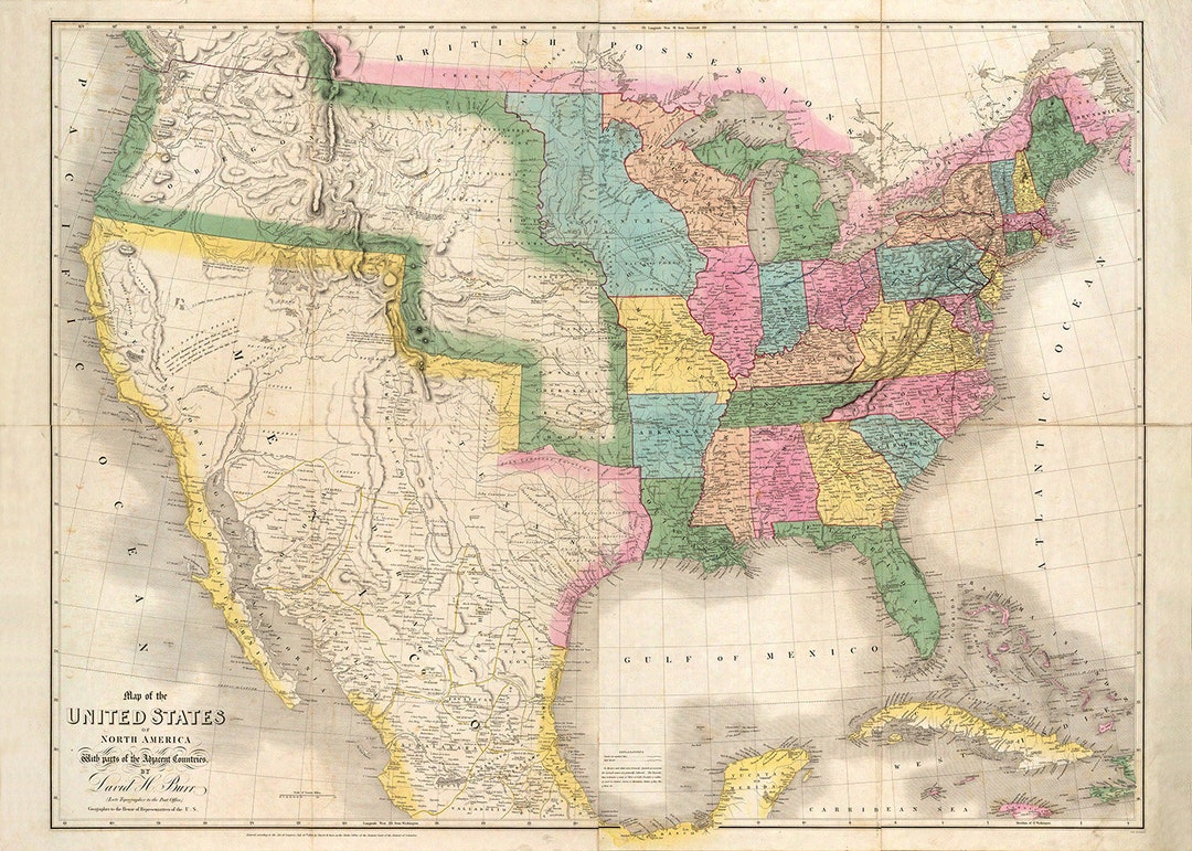 1839 Map of the United States - Etsy