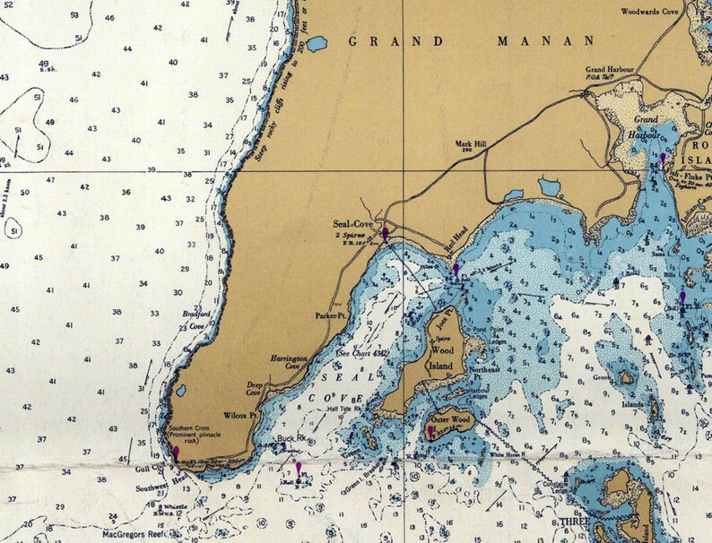 1950 Nautical Map of Grand Manan Channel Maine - Etsy